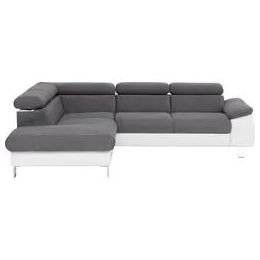 Ecksofa COTTA "Komaris L-Form" Sofas Gr. B/H/T: 249cm x 72cm x 100cm, Kunstleder SOFTLUX-Struktur, Ottomane links, ohne Bettfunktion-ohne Bettkasten-ohne RGB-LED-Beleuchtung-mit Kopfteilverstellung, weiß (weiß/stone) inklusive Kopf- bzw. Rückenverstellung, wahlweise Bettfunktion