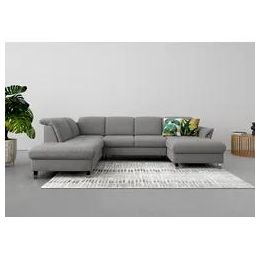 Sit & More Wohnlandschaft SIT & MORE "Maggiore U-Form" Sofas Gr. B/T: 312 cm x 224 cm, Soft clean, Ottomane links, mit Kopfteilverstellung-mit Bettfunktion-mit Stauraum-Fussfarbe: Nickel satiniert, grau wahlweise mit Kopfteilverstellung, Bettfunktion und Stauraum