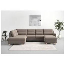 Sit & More Wohnlandschaft SIT&MORE "Farö U-Form" Sofas Gr. B/H/T: 325 cm x 90 cm x 187 cm, Luxus-Microfaser Paris, Ottomane links, ohne Bettfunktion-ohne Bettkasten, grau (taupe) inklusive Federkern, wahlweise mit Bettfunktion und Bettkasten