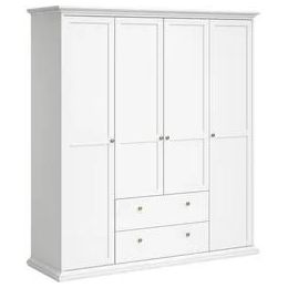 Kleiderschrank Home Affaire "Paris Drehtürenschrank, Aufbewahrung Kasten Schrank Stauraum", weiß, B:181cm H:200cm T:60,5cm, Schränke, Drehtürenschrank Kleiderschrank, mit 4 Türen, 11 Facher, Kleiderstange, 2 Schubladen, Breite 181 cm