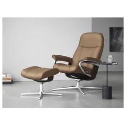 Relaxsessel stressless "Consul" Sessel Gr. Leder BATICK, Cross Base Braun, L, Relaxfunktion-Drehfunktion-PlusTMSystem-Gleitsystem-BalanceAdaptTM, B/H/T: 91cm x 102cm x 79cm, braun (latte batick) mit Cross Base, Größe S, M & L, Holzakzent Braun