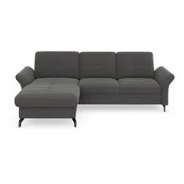 Ecksofa Places of Style "Calando L-Form" Sofas Gr. B/H/T: 258 cm x 91 cm x 165 cm, Struktur weich, mega-Recamiere links, ohne Bettfunktion-ohne Bettkasten-ohne Armteilverstellung, grau wahlweise mit Bettfunktion, Bettkasten und Armteilfunktion