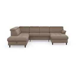 Sit & More Wohnlandschaft SIT & MORE "Marano U-Form", grau (taupe), B:304cm T:216cm, 98% Polyester, 2% Polyamid, Sofas, inklusive Kopfteilverstellung, wahlweise mit Bettfunktion, Bettkasten