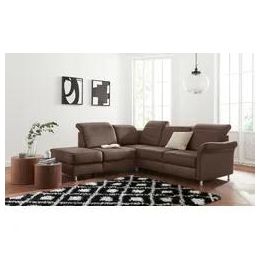 Sit & More Ecksofa SIT & MORE "Darwin L-Form" Sofas Gr. B/T: 249cm x 221cm, Flachgewebe, Ottomane links, mit Kopfteilverstellung-mit Bettfunktion-mit Stauraum, braun (cognac) inklusive Federkern, wahlweise mit Kopfteilverstellung, Bettfunktion