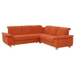 Ecksofa Home Affaire "Dalia L-Form" Sofas Gr. B/T: 256cm x 236cm, Luxus-Microfaser weich, langer Schenkel rechts, mit Bettfunktion-mit Schubladenstauraum-mit Kopfteilverstellung, orange (terra) mit Federkernpolsterung, wahlweise Bettfunktion, Bettkasten