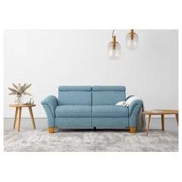 2,5-Sitzer Home Affaire "Lindgren" Sofas Gr. B/H/T: 185 cm x 84 cm x 93 cm, Struktur, mit linksseitiger TV-Funktion motorisch-mit Kopfteilverstellung-ohne Federkern, blau (eisblau) wahlweise mit TV-Funktion, links oder beidseitig, Kopfteilverstellung