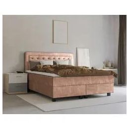 Boxspringbett LEONIQUE "Jeanne" Komplettbetten Gr. Samtvelours, Liegefläche B/L: 180cm x 200cm, H3, Taschen-Federkernmatratze, rosa (rosé) Boxspringbett inkl. Topper mit Taschen-Federkernmatratze