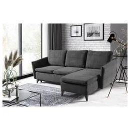 Ecksofa WERK2 "Loppo L-Form" Sofas Gr. B/H/T: 247cm x 92cm x 156cm, Cord, Recamiere beidseitig montierbar, grau (anthrazit) Cord-Schlafcouch mit losen Rückenkissen, Sofa Schlaffunktion