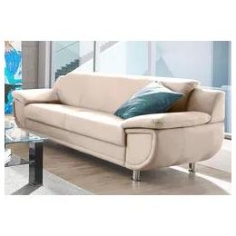 3-Sitzer Trendmanufaktur "Rondo, Breite 207 cm, breite Armlehnen, Füße chromfarben" Sofas Gr. B/H/T: 207cm x 85cm x 94cm, Kunstleder SOFTLUX, Ohne Federkern, beige (creme) Big-Sofa wahlweise mit Federkern, in verschiedenen Bezügen bestellbar