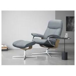 Relaxsessel stressless "Consul" Sessel Gr. Struktur fein JASMINE, Cross Base Eiche, Relaxfunktion-Drehfunktion-PlusTMSystem-Gleitsystem-BalanceAdaptTM, B/H/T: 91cm x 102cm x 79cm, blau (light blue jasmine) mit Hocker, Cross Base, Größe S, M & L, Holzakzent Eiche