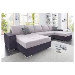 Wohnlandschaft Collection AB "Josy U-Form" Sofas Gr. B/H/T: 333cm x 84cm x 161cm, Microfaser PRIMABELLE, Recamiere beidseitig montierbar, XXL-mit Bettfunktion-mit Bettkasten, silberfarben (anthrazit/silber) inkl. Bettfunktion, Bettkasten und Zierkissen, mit XXL-Recamiere