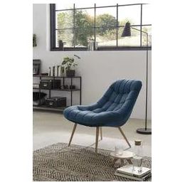 Relaxsessel Salesfever Sessel Gr. Samt-Polyester, B/H/T: 76cm x 85cm x 85,6cm, bunt (blau/holzfarben) mit XXL-Steppung, schwarzen oder naturfarbenen Beinen