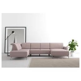 Sit & More Wohnlandschaft SIT & MORE "Bailando U-Form" Sofas Gr. B/H/T: 337cm x 84cm x 205cm, Chenille, Ottomane links, mit Kopfteilverstellung-mit Vorziehsitz motorisch, rosa (rose) wahlweise mit Kopfteilverstellung und Vorziehsitz, motorisch