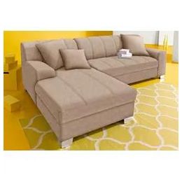 Ecksofa Inosign "Turah incl. Zierkissen, moderne Steppung, auch in Leder" Sofas Gr. B/H/T: 239 cm x 75 cm x 82 cm, Microfaser PRIMABELLE, Recamiere links, mit Bettfunktion, beige (natur) wahlweise mit Bettfunktion, Schlafsofa, BTH: 23915275 cm, L-Form