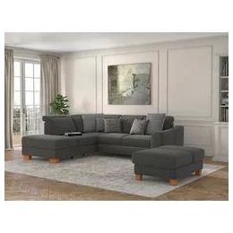 Sit & More Ecksofa SIT & MORE "Dundee L-Form" Sofas Gr. B/H/T: 263cm x 86cm x 219cm, Luxus-Microfaser Paris, Ottomane links, ohne Kopfteilverstellung-ohne Bettfunktion-ohne Stauraum, grau mit Federkern und Massivholzfüßen, wahlweise Kopfteilverstellung