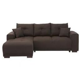 Ecksofa Home Affaire "Viborg L-Form" Sofas Gr. B/H/T: 234cm x 91cm x 162cm, Struktur, Recamiere links, ohne Bettfunktion-ohne Bettkasten, braun mit Regal in der Armlehne, wahlweise Bettfunktion