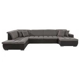 Wohnlandschaft Inosign "U-Form" Sofas Gr. B/H/T: 380cm x 85cm x 202cm, Microfaser PRIMABELLE-Struktur, Recamiere rechts, schwarz (schwarz/dunkelgrau) im modernen Materialmix