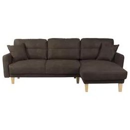 Ecksofa Home Affaire "Triplo, Zierkissen, Schlaffunktion, B/T/H: 234/164/89 cm, L-Form" Sofas Gr. B/H/T: 234 cm x 89 cm x 164 cm, Luxus-Microfaser Vintageoptik, Recamiere rechts, ohne Bettfunktion-ohne Bettkasten, braun wahlweise mit Bettfunktion und Bettkasten, Liegefläche 210132 cm