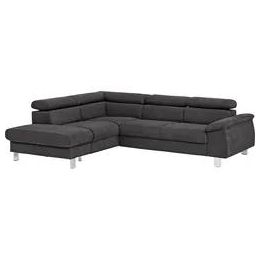 Ecksofa COTTA "Komaris L-Form" Sofas Gr. B/H/T: 249 cm x 72 cm x 100 cm, Feinstruktur, Ottomane links, ohne Bettfunktion-ohne Bettkasten-ohne RGB-LED-Beleuchtung-mit Kopfteilverstellung, braun (mud) inklusive Kopf- bzw. Rückenverstellung, wahlweise Bettfunktion