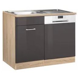 Spülenschrank KOCHSTATION "KS-Haiti", grau (grau hg eiche), B:110cm H:85cm T:60cm, Schränke, mit Tür/Sockel für Geschirrspüler