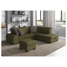 Sit & More Ecksofa SIT&MORE "Luxor L-Form" Sofas Gr. B/H/T: 259 cm x 82 cm x 224 cm, Soft clean, Ottomane rechts, mit Bettfunktion-mit Stauraum bei Ottomane-mit Kopfteilverstellung, grün (olive) wahlweise mit Bettfunktion, Stauraum und Kopfteilverstellung