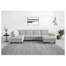 Sit & More Wohnlandschaft SIT&MORE "Westham U-Form" Sofas Gr. B/H/T: 338 cm x 88 cm x 172 cm, Struktur weich, Ottomane links, ohne Federkern-ohne Bettfunktion-ohne Armteilverstellung-ohne Sitztiefenverstellung-ohne Bettkasten, weiß (silver) wahlweise mit Bettfunktion, Bettkasten, Sitztiefenverstellung