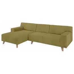 Ecksofa Tom Tailor HOME "NORDIC PURE" Sofas Gr. B/H/T: 266cm x 77cm x 151cm, Samtstoff STC, Recamiere links, beige (gold mustard stc 13) mit Recamiere, im Retrolook, Füße Buche natur