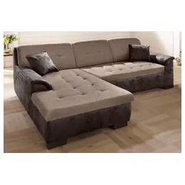 Ecksofa Home Affaire "Bergen" Sofas Gr. B/H/T: 267cm x 83cm x 178cm, Microfaser MELROSE-Struktur, Recamiere links, ohne Bettfunktion, braun (dunkelbraun/beige) wahlweise mit Bettfunktion L-Form