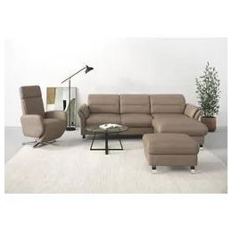 Sit & More Ecksofa SIT & MORE "Grenoble L-Form mit Federkern" Sofas Gr. B/H/T: 251cm x 85cm x 161cm, Luxus-Microfaser Vintageoptik, Recamiere rechts, ohne Bettfunktion-ohne Armteilverstellung-ohne Kopfteilverstellung, grau (taupe) wahlweise mit Bettfunktion, Bettkasten, Arm- und Kopfteilverstellung