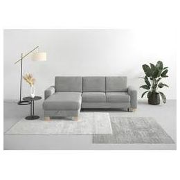 Ecksofa Home Affaire "Summer L-Form" Sofas Gr. B/H/T: 249 cm x 91 cm x 164 cm, Breitcord, Recamiere links, mit Bettfunktion-mit Bettkasten-mit Federkern, silberfarben (silber) mit Recamiere, oder ohne Bettfunktion und Bettkasten, Cord-Bezug