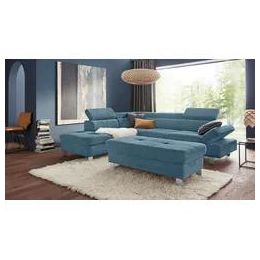 Ecksofa exxpo - SOFA FASHION "Fiji, L-Form" Sofas Gr. B/H/T: 272cm x 98cm x 232cm, Webvelours, Ottomane links, Ohne Bettfunktion, blau (azur) mit Kopf- bzw. Rückenverstellung, wahlweise Bettfunktion