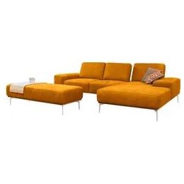 Ecksofa W.Schillig "run" Sofas Gr. B/H/T: 279cm x 88cm x 178cm, Stoff S37, Recamiere rechts, mit Sitztiefenverstellung, gelb (brandy s37) mit elegantem Holzsockel, Füße in Chrom glänzend, Breite 279 cm