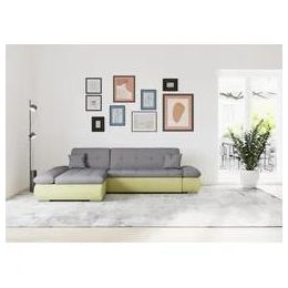 Ecksofa DOMO collection "Moric B/T/H 300/172/80 cm, auch in Cord, L-Form" Sofas Gr. B/H/T: 300cm x 80cm x 172cm, Webstoff fein, Recamiere links, ohne Funktion, gelb (gelb/schlamm) XXL-Format, wahlweise auch mit Bettfunktion und Armverstellung