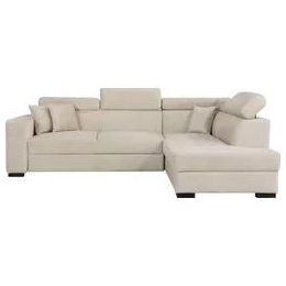 Ecksofa Home Affaire "Tulio L-Form" Sofas Gr. B/H/T: 267 cm x 95 cm x 198 cm, Samtstruktur, Ottomane rechts, ohne Bettfunktion-ohne Bettkasten, beige (cream) wahlweise mit Bettfunktion und Bettkasten, incl. 3 Zierkissen