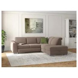 Sit & More Ecksofa SIT & MORE "Dundee L-Form" Sofas Gr. B/H/T: 263cm x 86cm x 219cm, Luxus-Microfaser Paris, Ottomane rechts, mit Kopfteilverstellung-mit Bettfunktion-mit Stauraum, grau (taupe) mit Federkern und Edelstahlfüßen, wahlweise Kopfteilverstellung