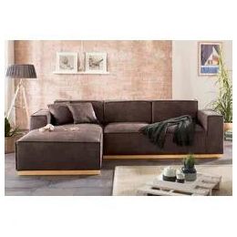 Ecksofa Home Affaire "Terry L-Form" Sofas Gr. B/H/T: 274cm x 75cm x 165cm, Luxus-Microfaser, Recamiere links, Ecksofa frei im Raum stellbar, braun (dunkelbraun) Ecksofa Möbel Polstermöbel Sofas mit offener Kedernaht und Holzuntergestell