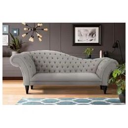 3-Sitzer Home Affaire "Chester" Sofas Gr. B/H/T: 240cm x 77cm x 90cm, Luxus-Microfaser, Sofa frei im Raum stellbar, grau (hellgrau) mit Knopfheftung in Recamieren-Optik