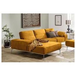 Ecksofa W.Schillig "run" Sofas Gr. B/H/T: 319cm x 88cm x 178cm, Stoff S37, Recamiere links, mit Sitztiefenverstellung, gelb (brandy s37) mit elegantem Holzsockel, Füße in Silber matt, Breite 319 cm