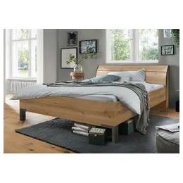 Futonbett Wiemann "Monaco, 4-fache Liegehöhenverstellung", braun (bianco, eiche, nachbildung, leisten in schiefer), B:189cm L:218cm, Betten, mit stilvollem Holzkopfteil, Made in Germany