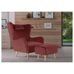 Sessel Home Affaire "Telford auch in Fellimitat, B/T/H: 77/92/106 cm" Gr. Samtoptik, incl. Hocker, B/H/T: 77 cm x 106 cm x 92 cm, rot Ohrensessel mit Hocker Sessel wahlweise und ohne Hocker, in vielen Bezugsqualitäten,