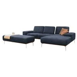 Ecksofa W.Schillig "run" Sofas Gr. B/H/T: 279cm x 88cm x 178cm, Stoff S37, Recamiere rechts, mit Sitztiefenverstellung, blau (dunkelblau s37) mit elegantem Holzsockel, Füße in Chrom glänzend, Breite 279 cm