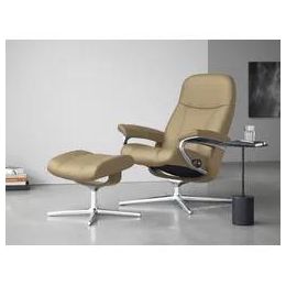 Relaxsessel stressless "Consul" Sessel Gr. Leder PALOMA, Cross Base Eiche, M, Relaxfunktion-Drehfunktion-PlusTMSystem-Gleitsystem-BalanceAdaptTM, B/H/T: 82cm x 102cm x 72cm, beige (sand paloma) mit Hocker, Cross Base, Größe S, M & L, Holzakzent Eiche