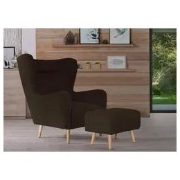 Sessel Home Affaire "Telford auch in Fellimitat, B/T/H: 77/92/106 cm" Gr. Struktur fein, incl. Hocker, B/H/T: 77 cm x 106 cm x 92 cm, braun Ohrensessel mit Hocker Sessel wahlweise und ohne Hocker, in vielen Bezugsqualitäten,