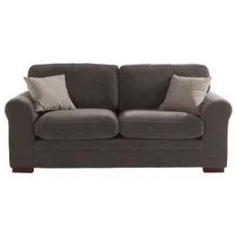 2-Sitzer Home Affaire "Broughton" Sofas Gr. B/H/T: 203 cm x 92 cm x 94 cm, Samtoptik, grau (anthrazit) weicher Sitzkomfort, incl. 2 Zierkissen, Keder