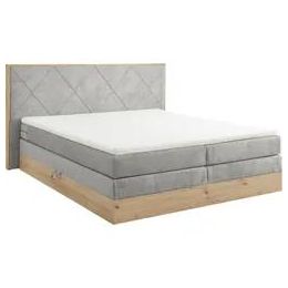 Boxspringbett ED EXCITING DESIGN "Bellevue" Komplettbetten Gr. Microvelours mit Matratze, Liegefläche B/L: 180 cm x 200 cm, inkl. 2 Bettkästen, Gewicht bis: 120 kg H2, 7-Zonen-Tonnentaschen-Federkernmatratze, grau (grau uran 02 schlamm) inkl. Bettkasten, wahlweise mit Matratze und Topper