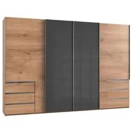 Schwebetürenschrank wimex "Level by fresh to go" Schränke Gr. B/H/T: 350cm x 236cm x 65cm, 4 St., grau (plankeneichefarben/grauglas) mit Glastüren und Synchronöffnung