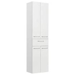 Hochschrank SAPHIR "Quickset Badschrank 50 cm breit, 4 Türen, 1 Schublade, 3 Einlegeböden" Schränke Gr. B/H/T: 50 cm x 185,5 cm x 33 cm, 4 St., weiß (weiß glanz, hochglanz) Bad-Hochschrank Badezimmer-Hochschrank inkl. Türdämpfer, Griffe in Chrom glänzend