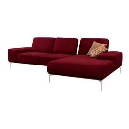 Ecksofa W.Schillig "run" Sofas Gr. B/H/T: 279cm x 88cm x 178cm, Flachgewebe W82, Recamiere rechts, mit Sitztiefenverstellung, rot (merlot w82) mit elegantem Holzsockel, Füße in Chrom glänzend, Breite 279 cm