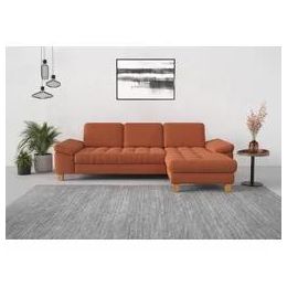 Sit & More Ecksofa SIT & MORE "Westham L-Form" Sofas Gr. B/H/T: 275cm x 88cm x 172cm, Struktur weich, Recamiere rechts, ohne Bettfunktion-ohne Bettkasten-ohne Armlehnfunktion-ohne Sitztiefenverstellung-mit Federkern, orange (terra) mit Recamiere, oder ohne Bettfunktion, Bettkasten, Füße Eiche