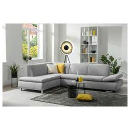 Ecksofa Max Winzer "Toulouse modern und bequem, aktuelles Design, hoher Sitzkomfort" Sofas Gr. B/H/T: 271cm x 75cm x 190cm, Samtvelours, Ottomane links, grau (hellgrau) mit klappbaren Armlehnen, Breite 271 cm